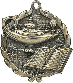 Sculptured Lamp of Knowledge Medal | Awards Unlimited Trophies and Awards